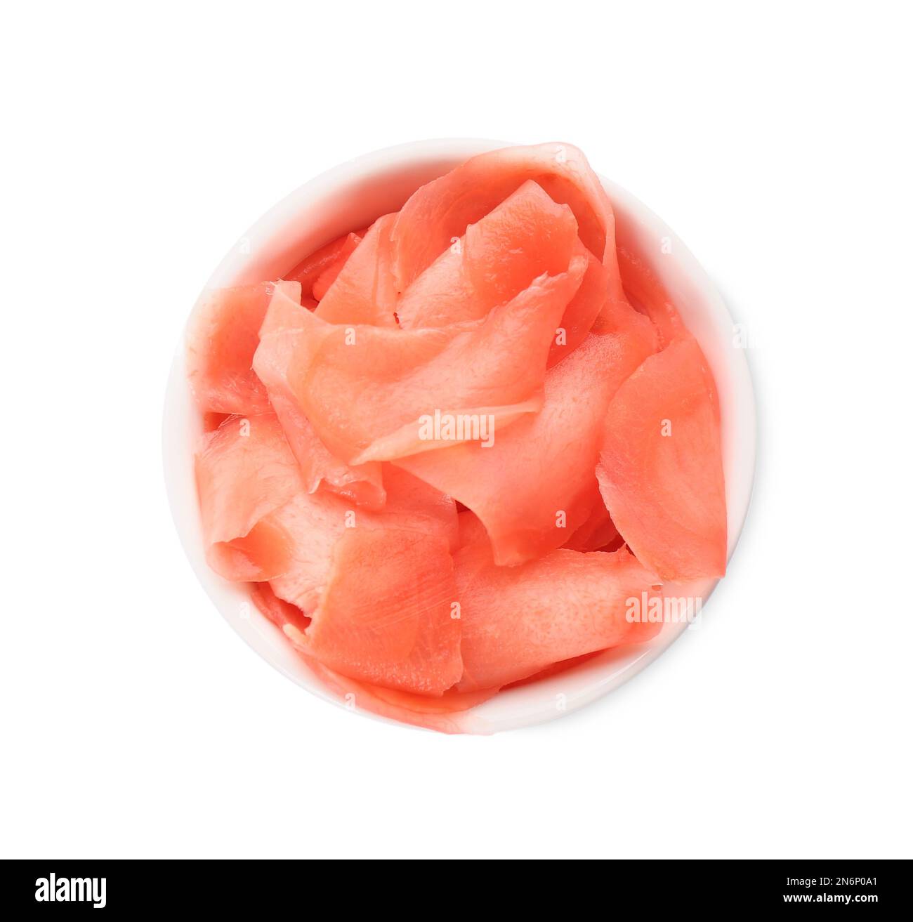 Pickled ginger in bowl isolated on white, top view Stock Photo - Alamy