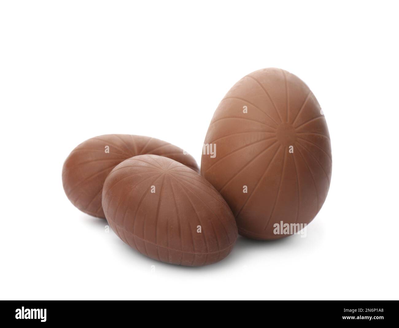 Many sweet chocolate eggs on white background Stock Photo - Alamy
