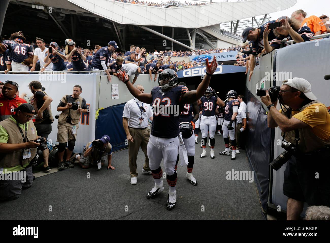 Chicago Bears defensive tackle Stephen Paea (92) is introduced to the ...