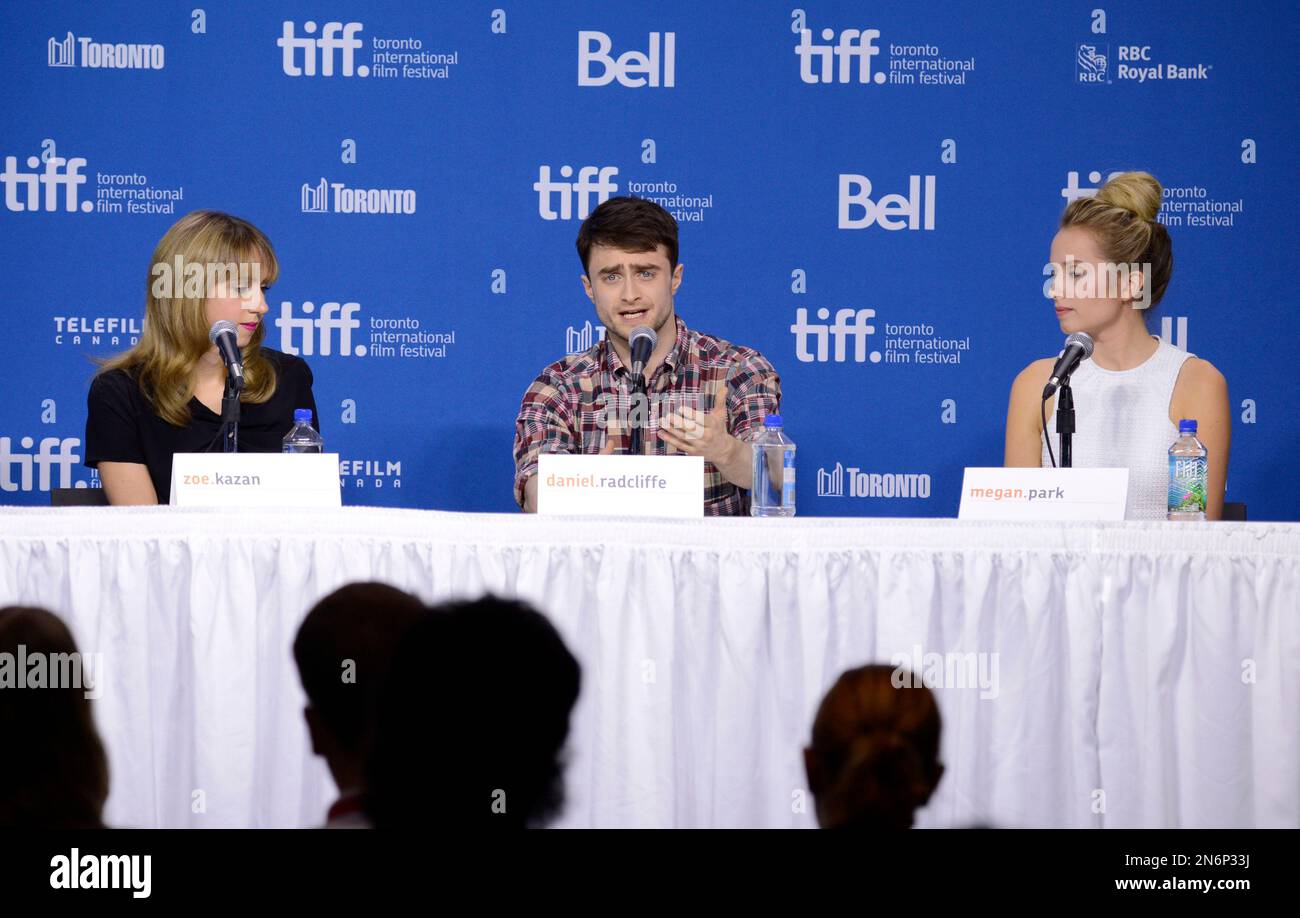 From left, Zoe Kazan, Daniel Radcliffe and Megan Park attend the press ...