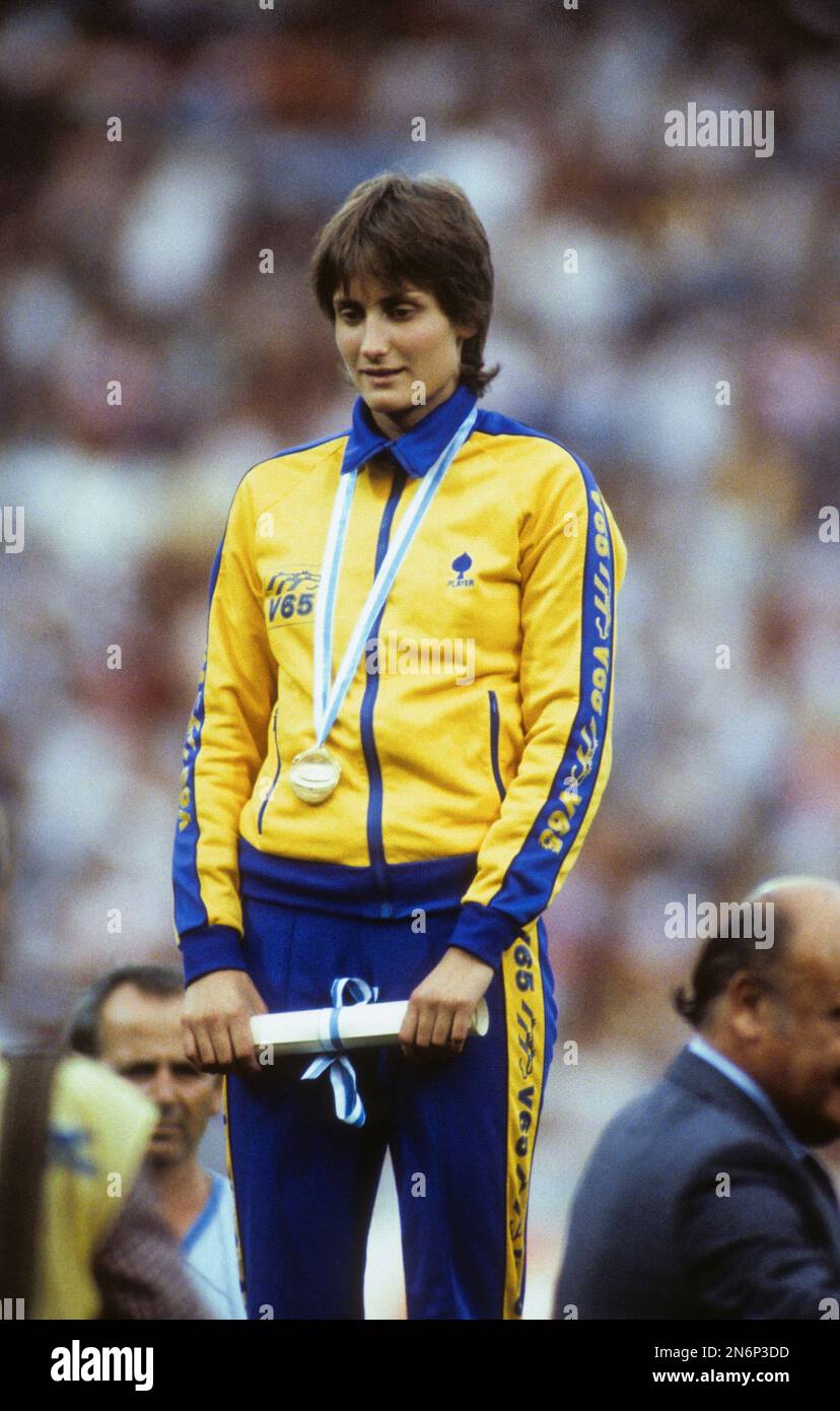 ANN-LOUISE SKOGLUND Sweden at podium as gold medalist in 400m hurdle ...