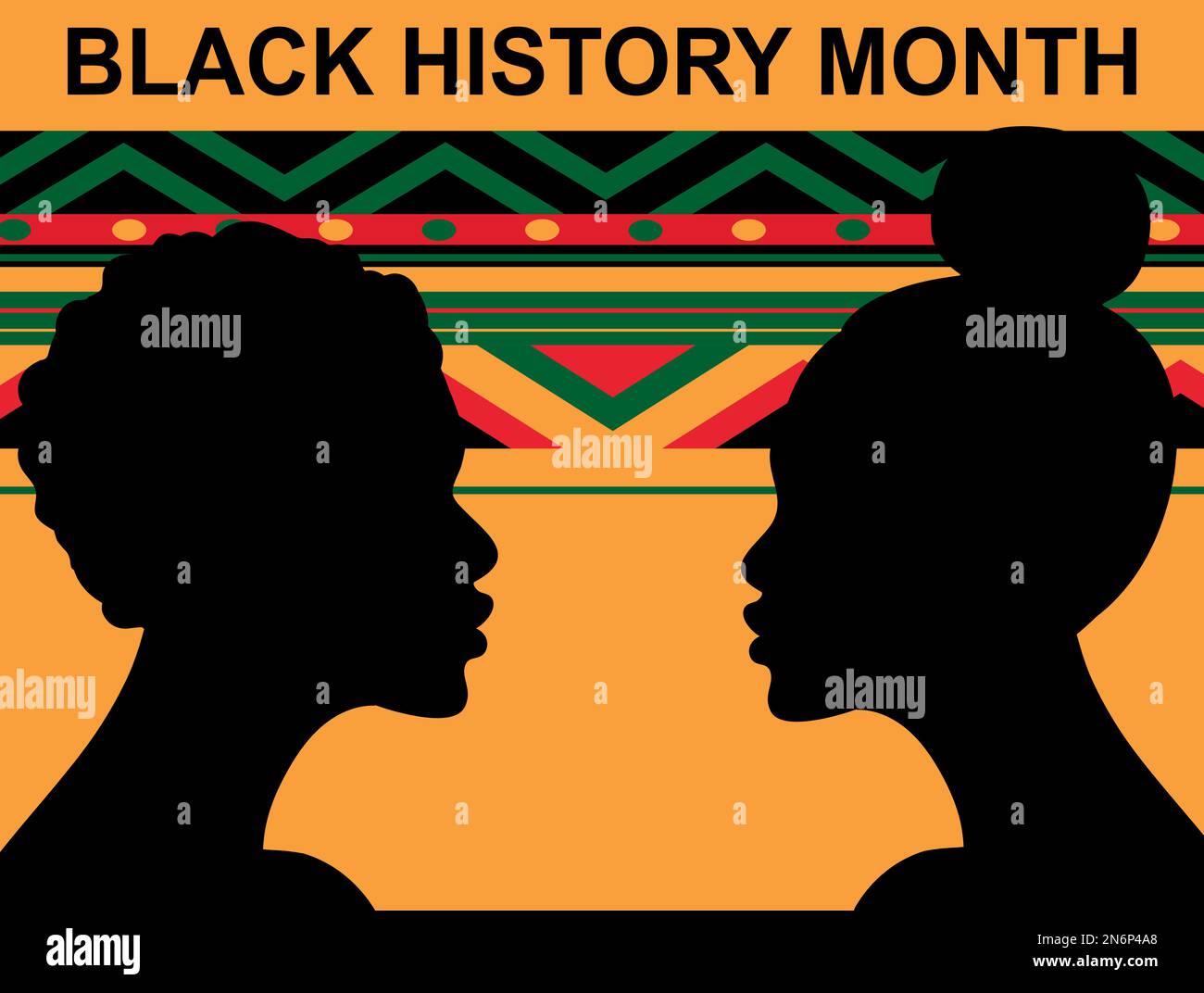 Black history month. Woman and man silhouettes with geometric pattern ...