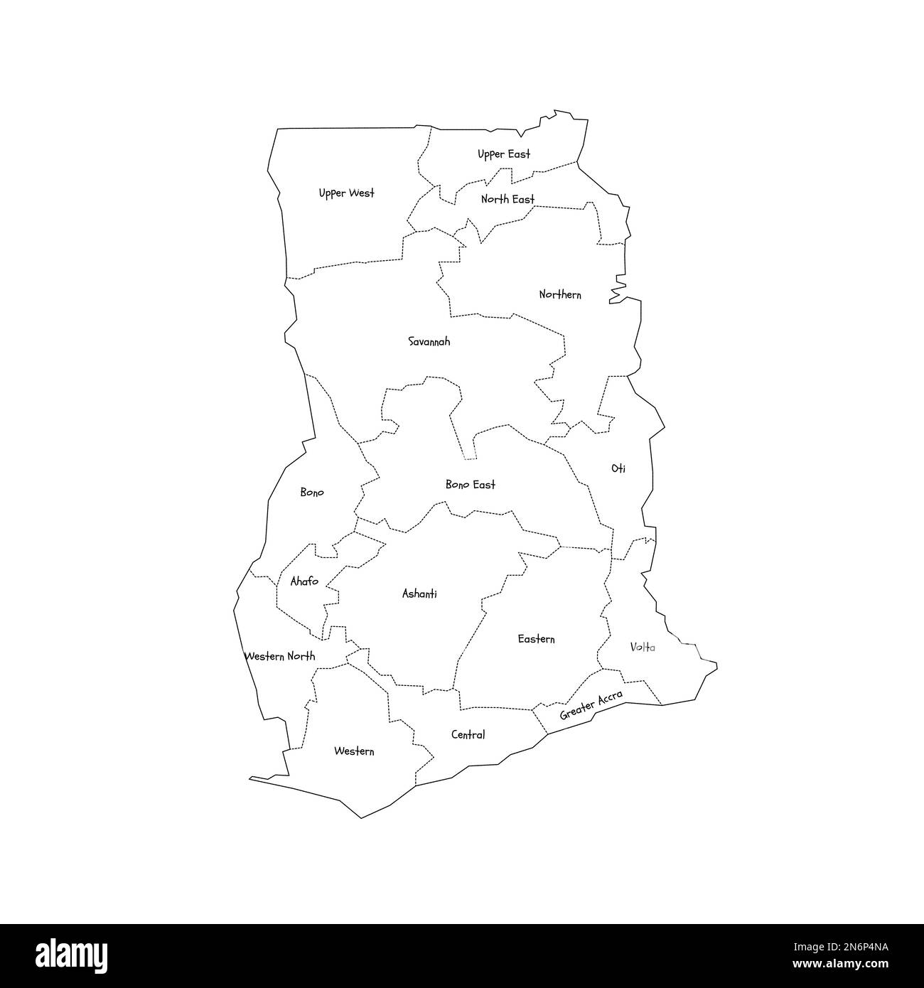 Ghana political map of administrative divisions - regions. Handdrawn ...