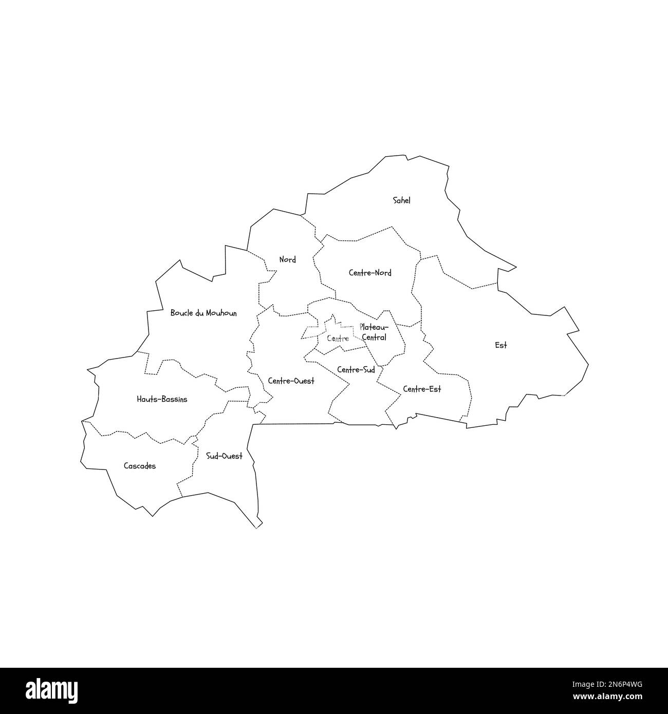 Burkina Faso political map of administrative divisions - regions. Handdrawn doodle style map ...