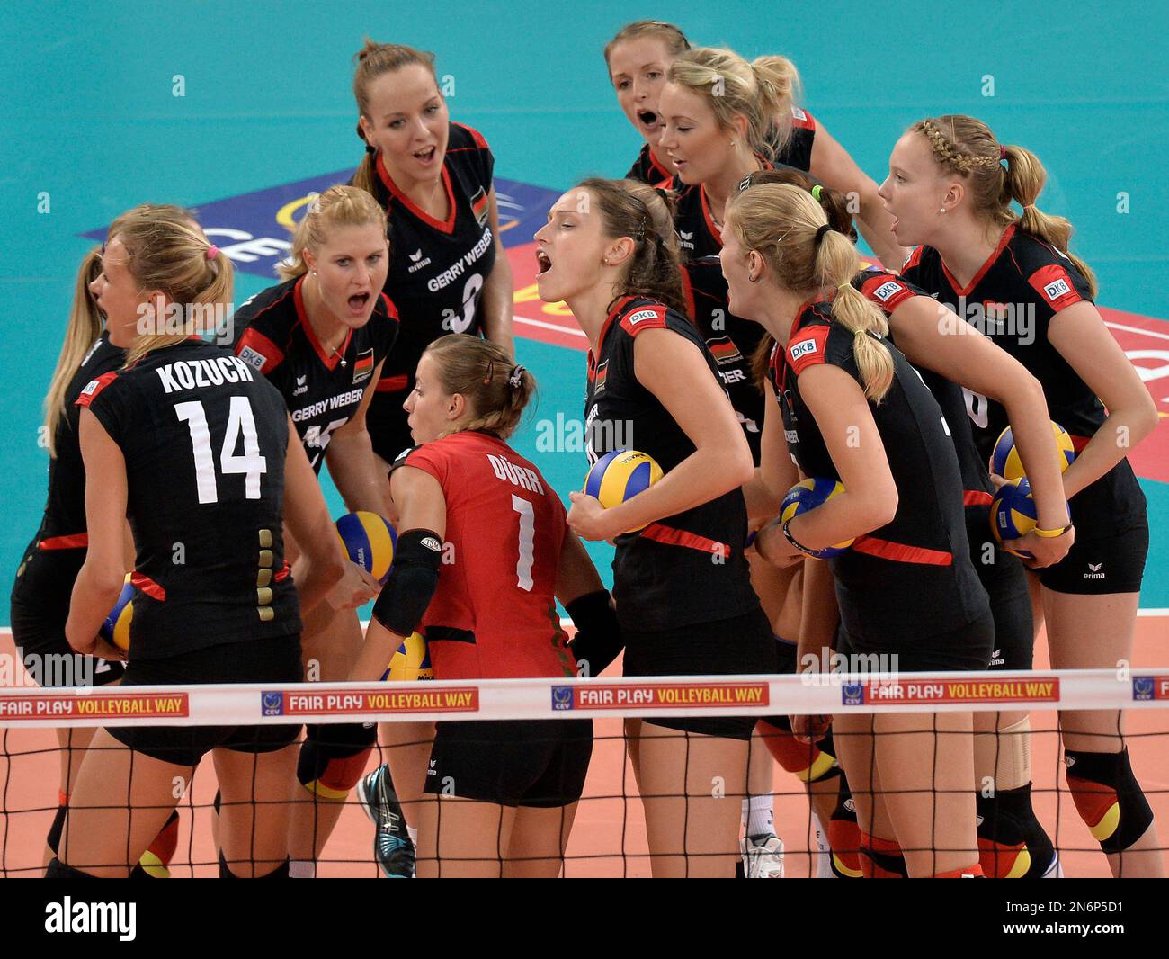 Germany's team reacts prior the Women's Volleyball European ...