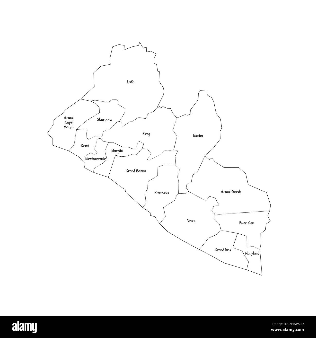 Liberia political map of administrative divisions - counties. Handdrawn ...