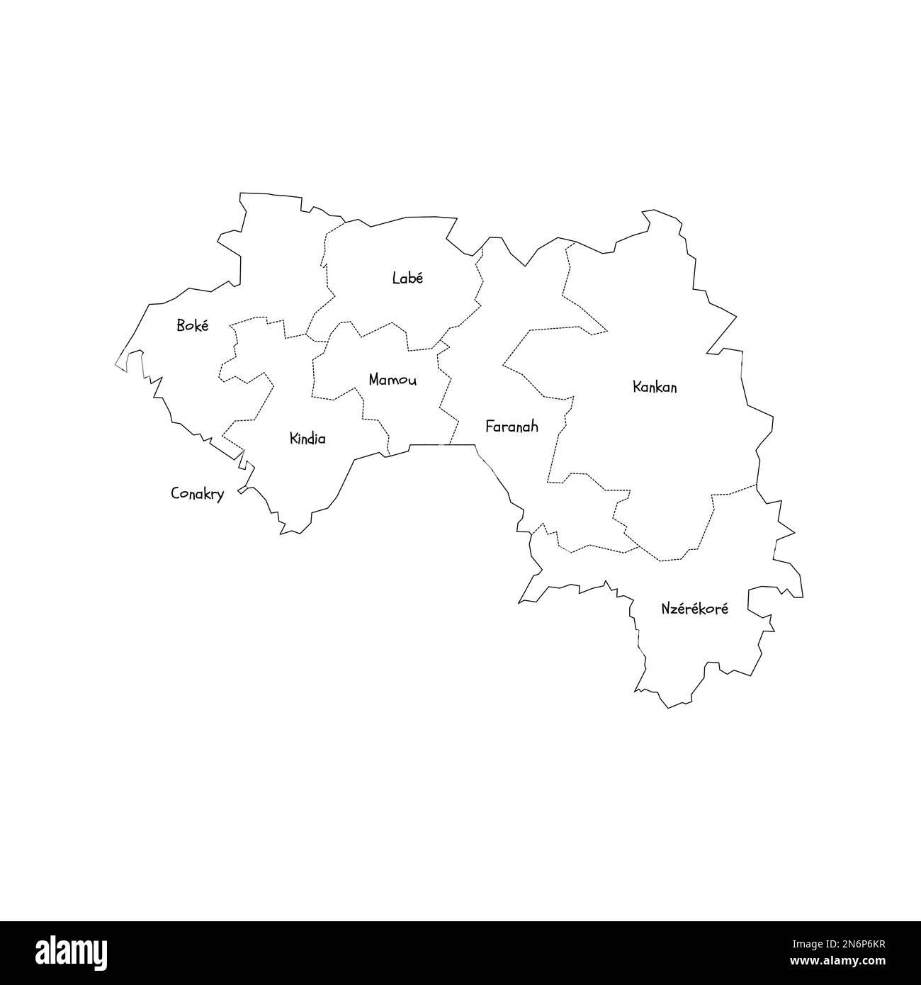 Guinea political map of administrative divisions - regions. Handdrawn ...