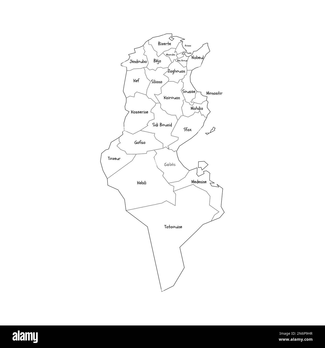 Tunisia political map of administrative divisions - governorates ...