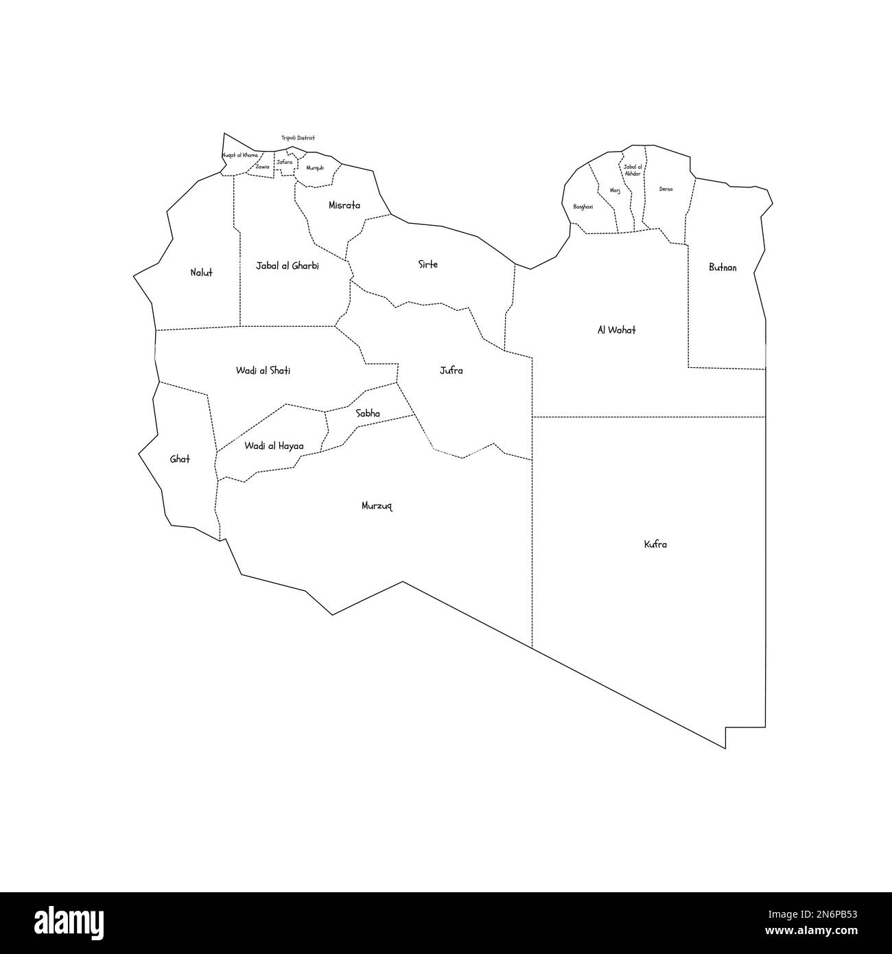 Libya political map of administrative divisions - districts. Handdrawn ...