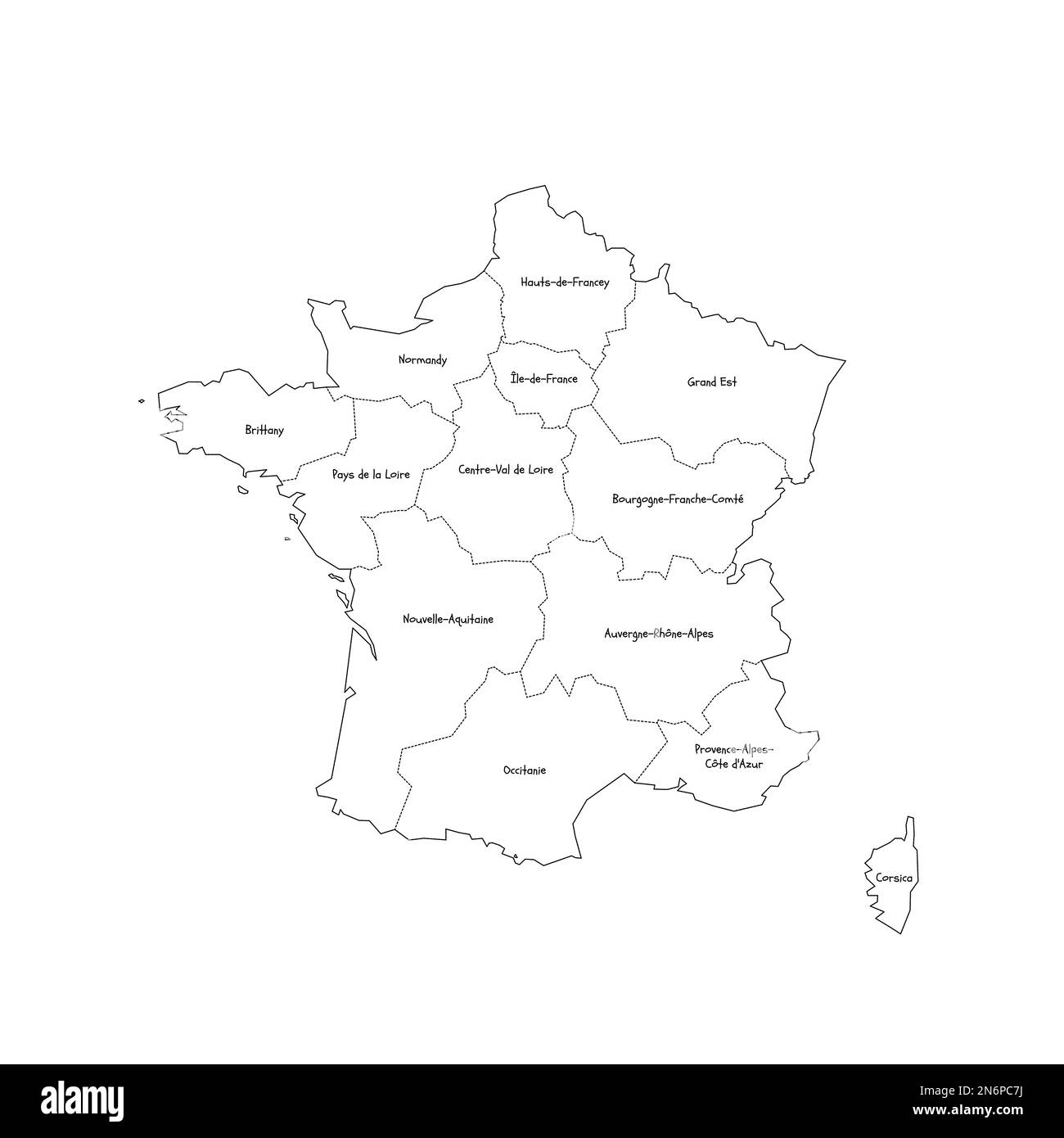 France political map of administrative divisions - regions. Handdrawn ...