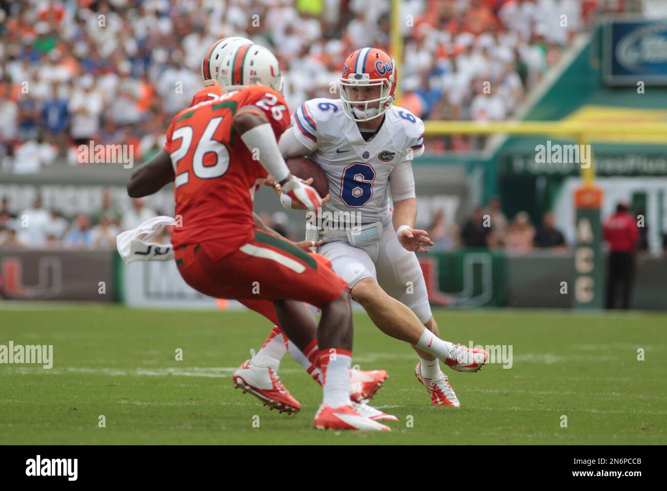 Florida quarterback Jeff Driskel (6) tries to out run Miami players ...