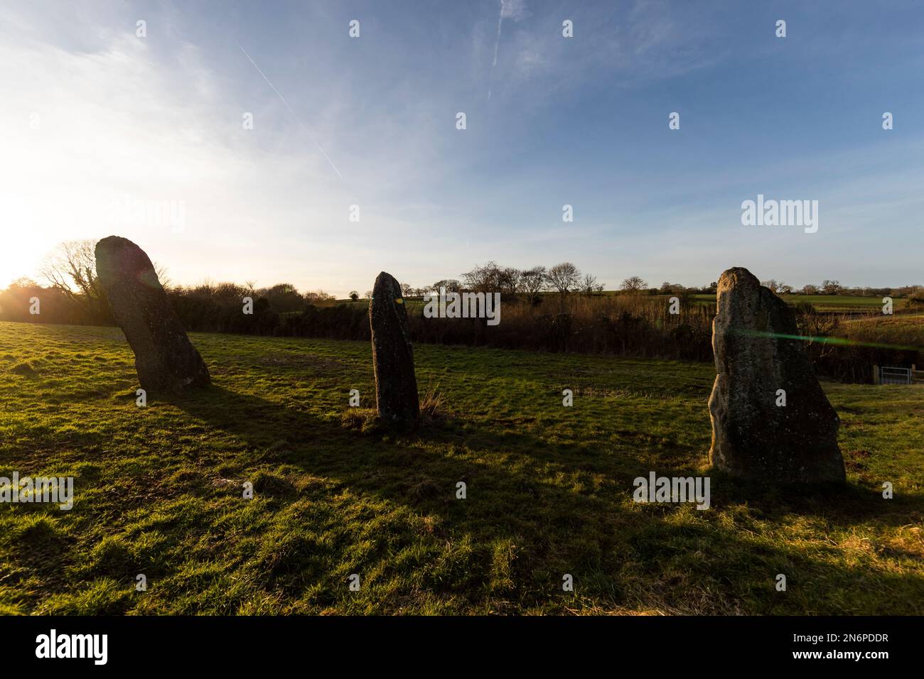 Three standing stones, Harold's Stones, Trellech, Monmouthshire Stock ...