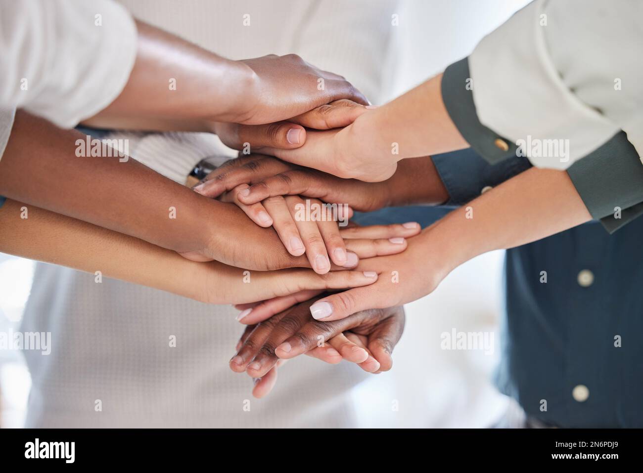Teamwork, diversity and team stack of hands for celebration, motivation ...
