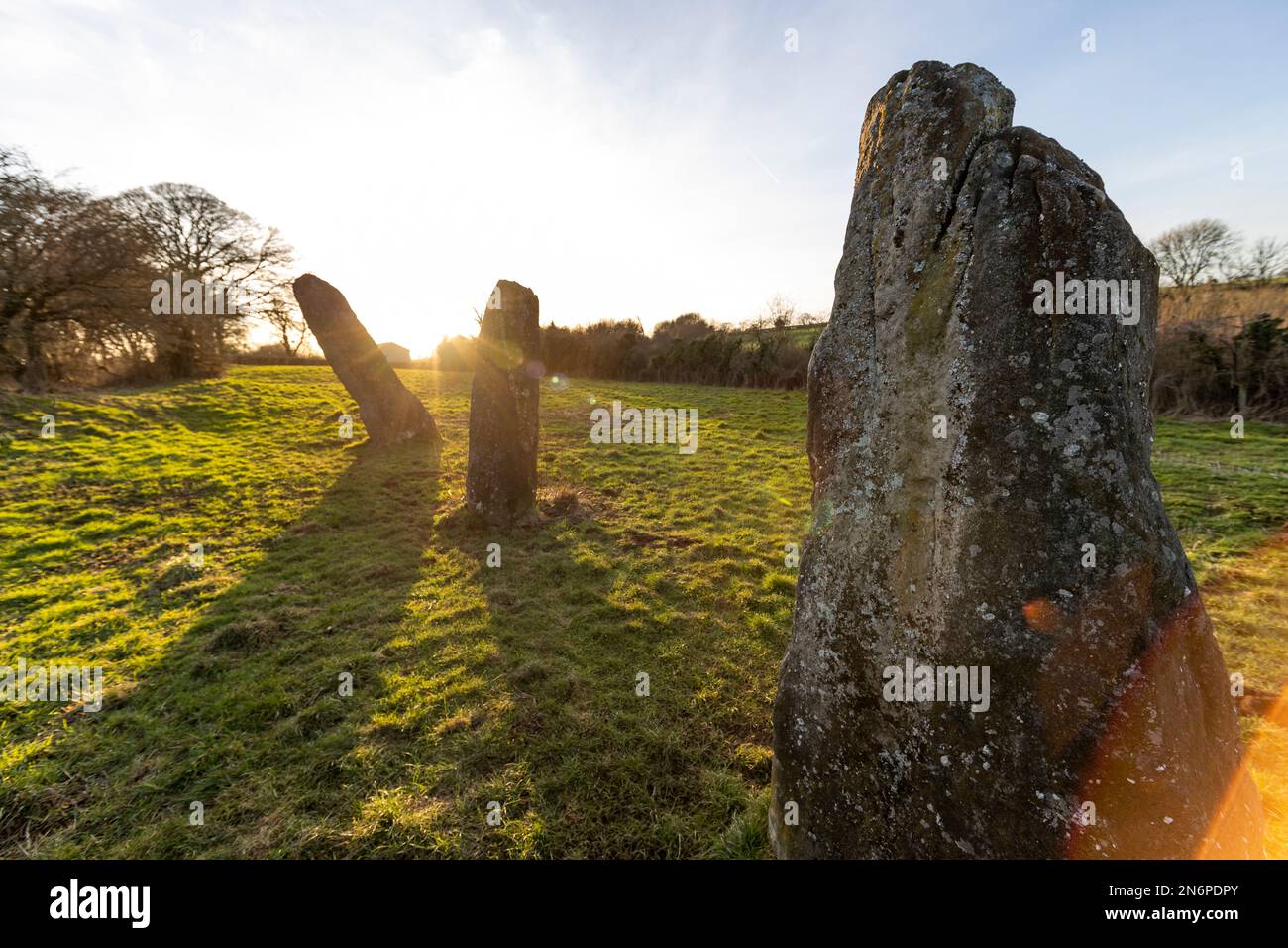 Three standing stones, Harold's Stones, Trellech, Monmouthshire Stock ...