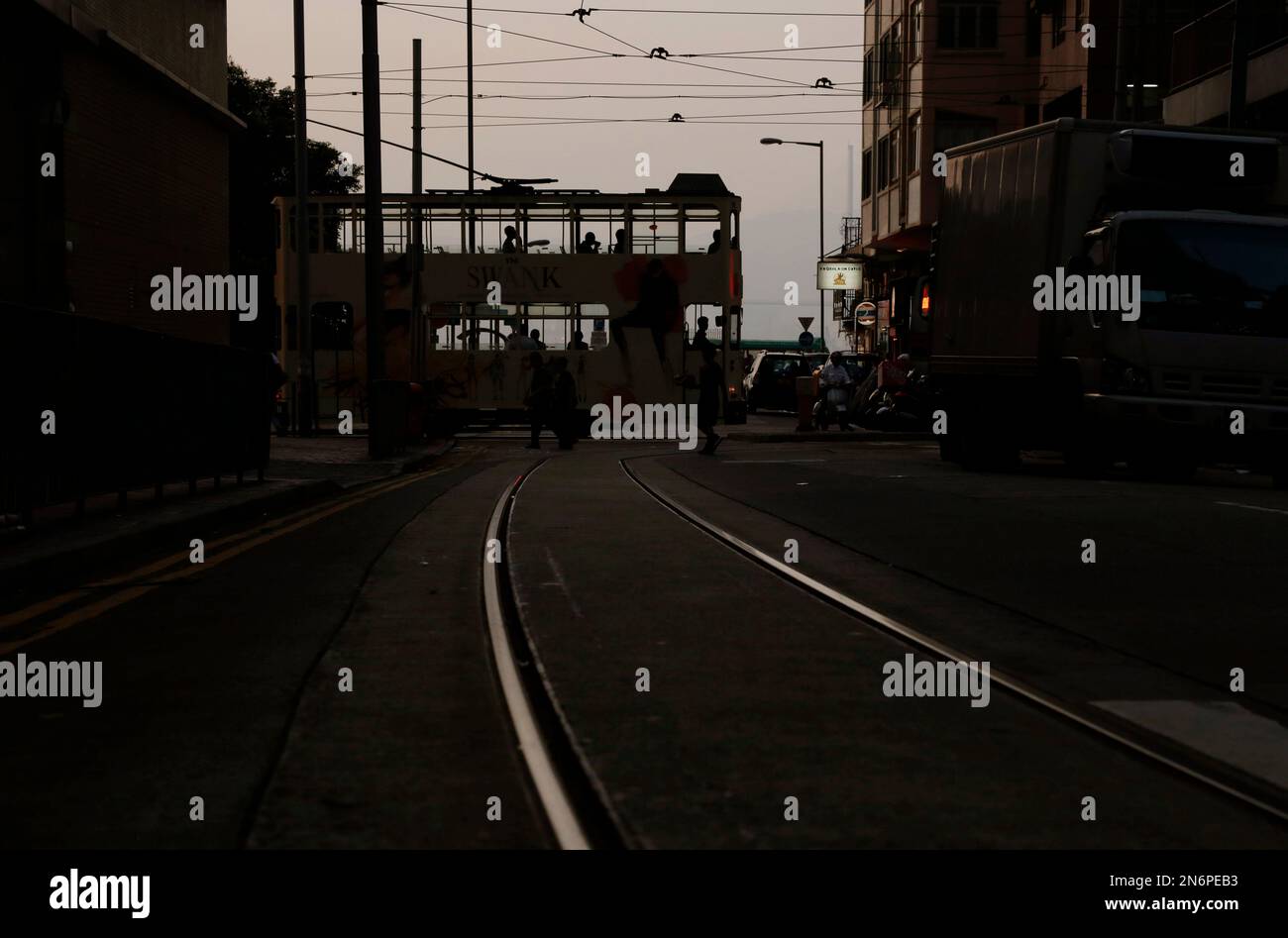 A tram drives in downtown of Hong Kong Saturday, Sept. 7, 2013. The ...