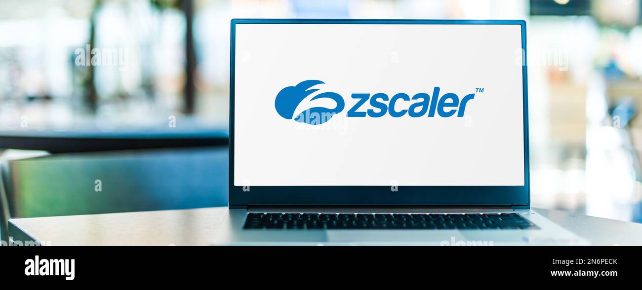 POZNAN, POL - MAY 4, 2022: Laptop computer displaying logo of Zscaler ...