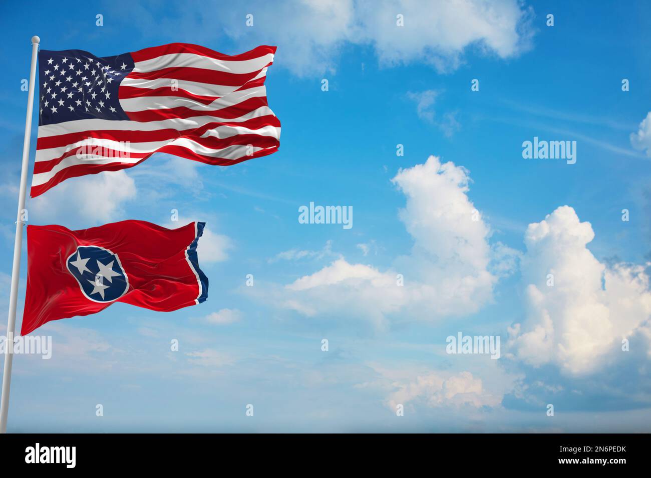 Large official Flag of US with smaller flag of Tennessee state, Usa at ...
