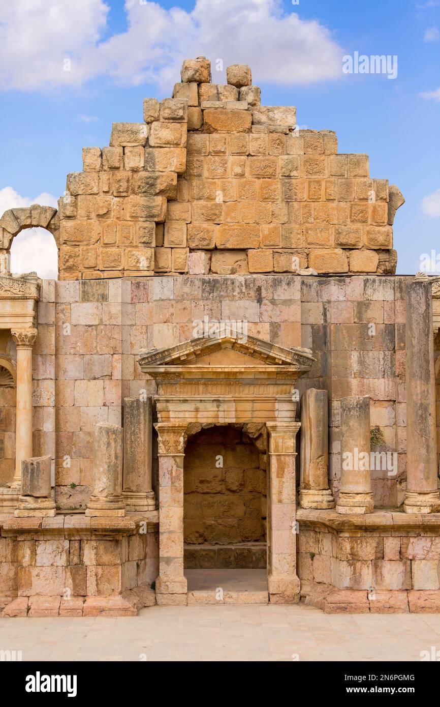 Jerash, Jordan close-up details of Roman amphitheater South Theatre in ...