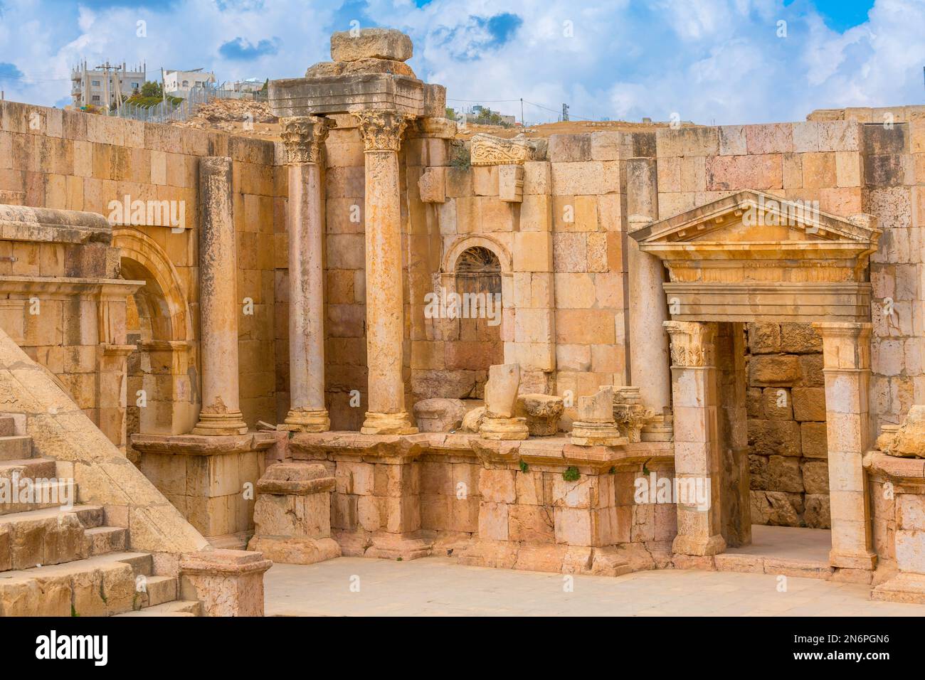 Jerash, Jordan close-up details of Roman amphitheater South Theatre in ...