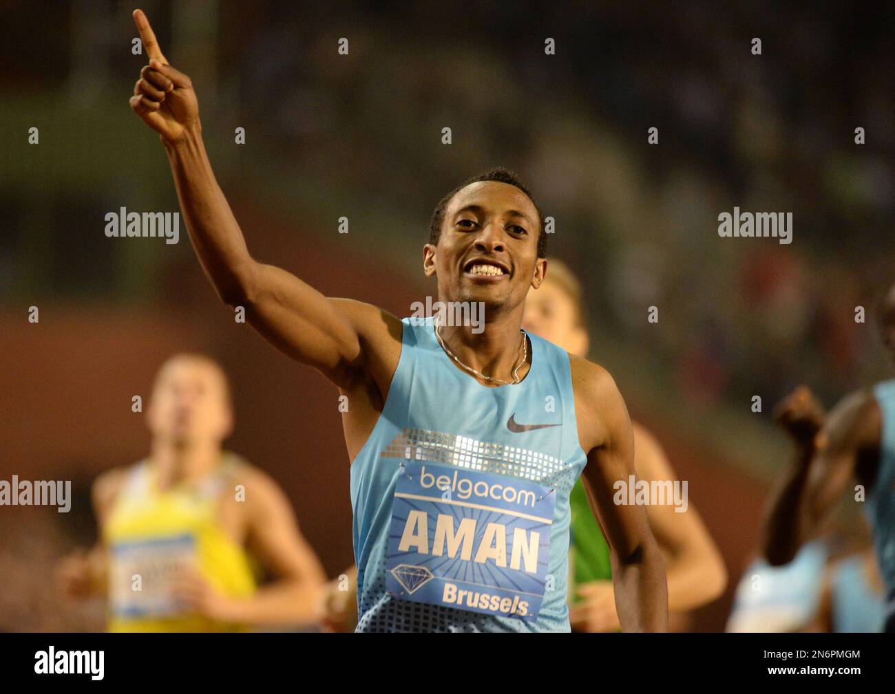 Mohammed Aman from Ethiopia reacts after winning the men's 800 meters ...