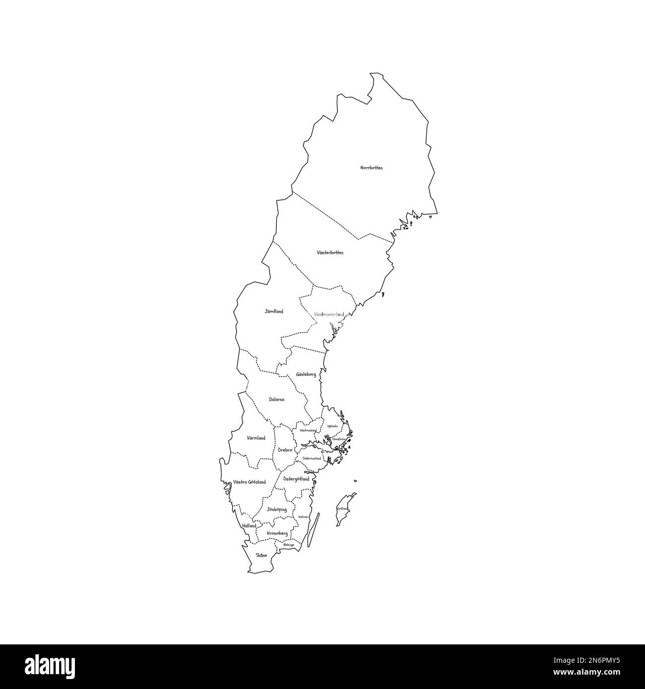 Sweden political map of administrative divisions - counties. Handdrawn ...