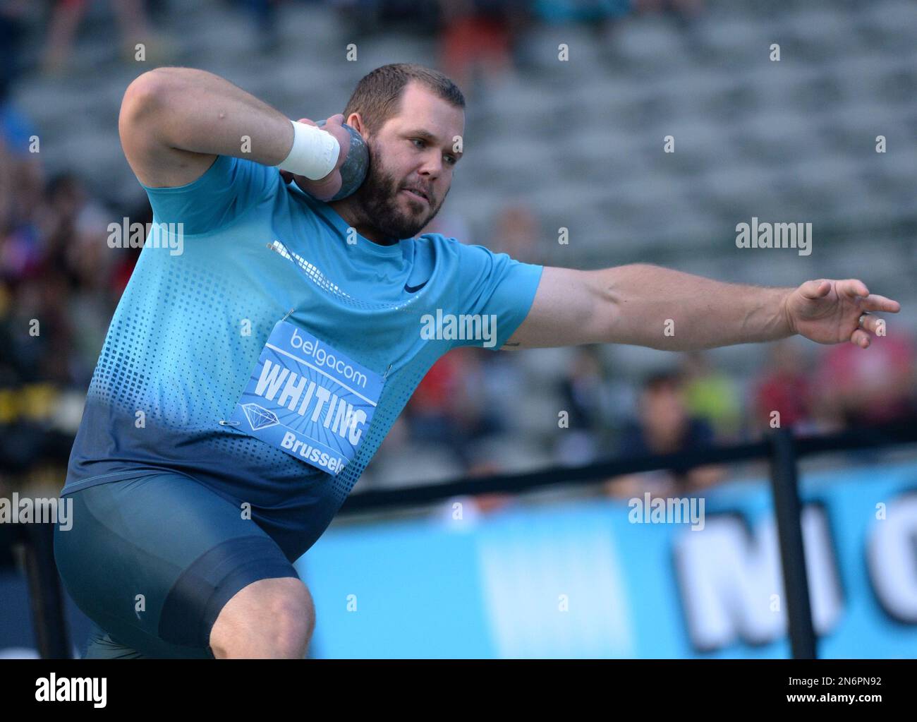 Ryan Whiting from the U.S. participates at the men's shot put, at the ...