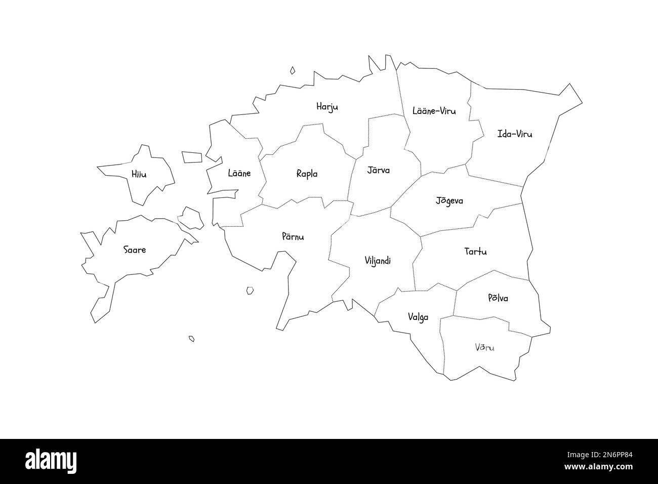 Estonia political map of administrative divisions - counties. Handdrawn ...