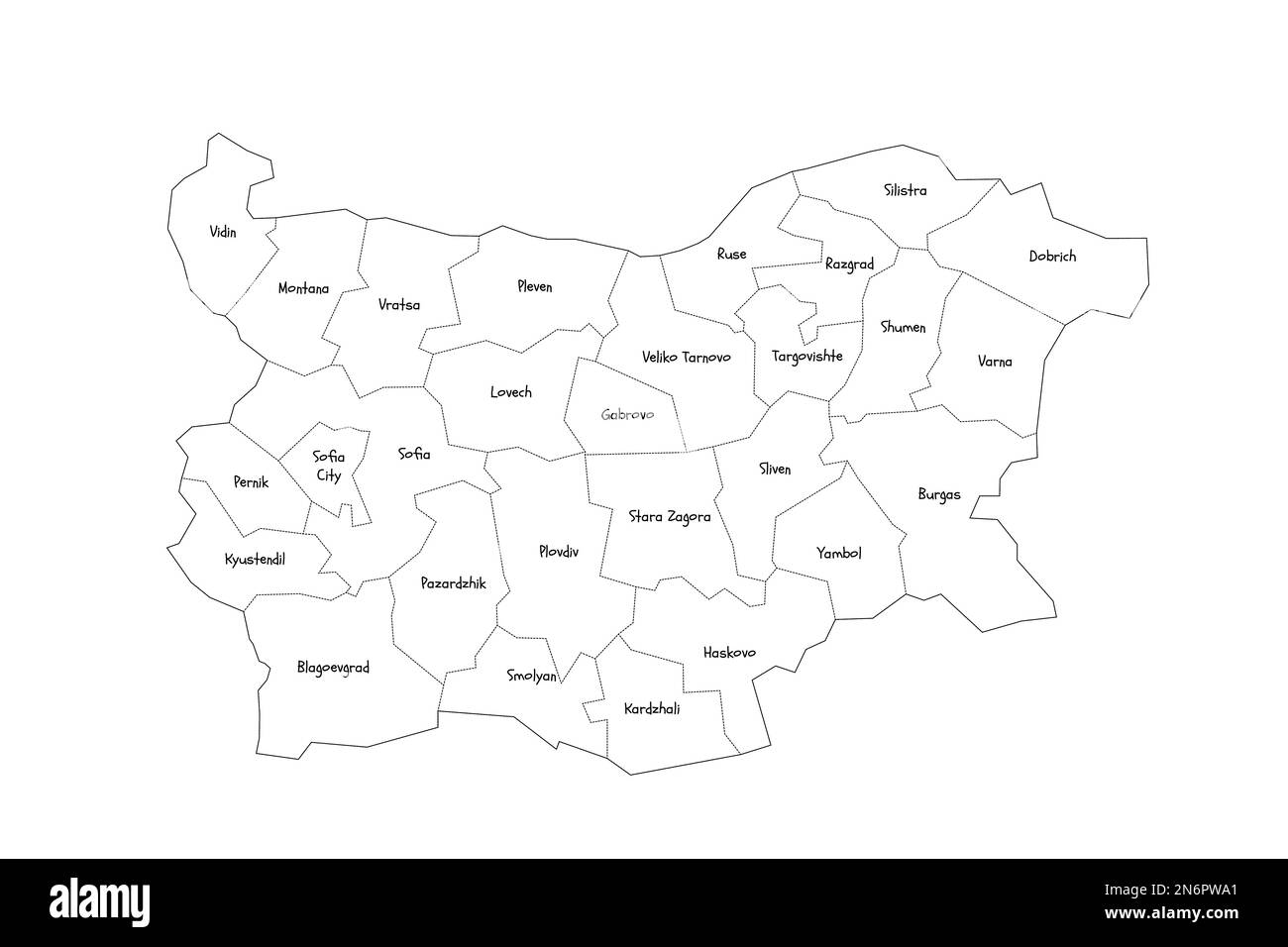 Bulgaria political map of administrative divisions - provinces and regions. Handdrawn doodle ...