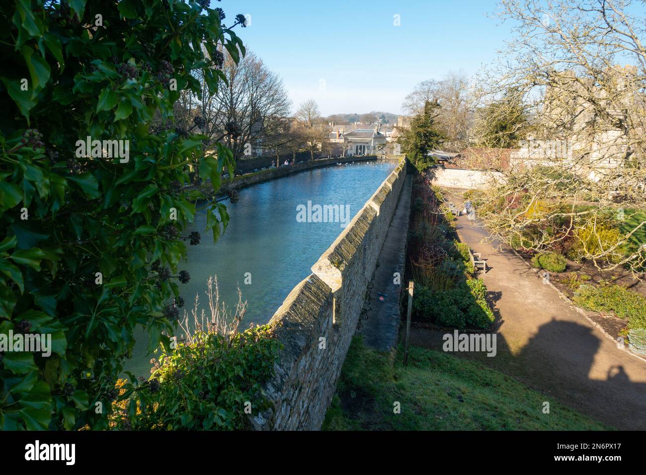 The moat around the Bishop's Palace at Wells, Somerset, fed by the ...
