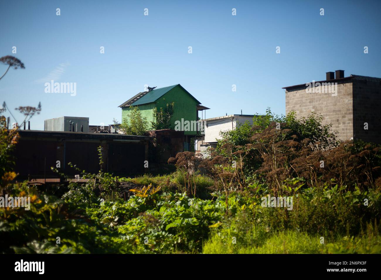 Garages in Russia. Old garages outside city. Container for cargo ...