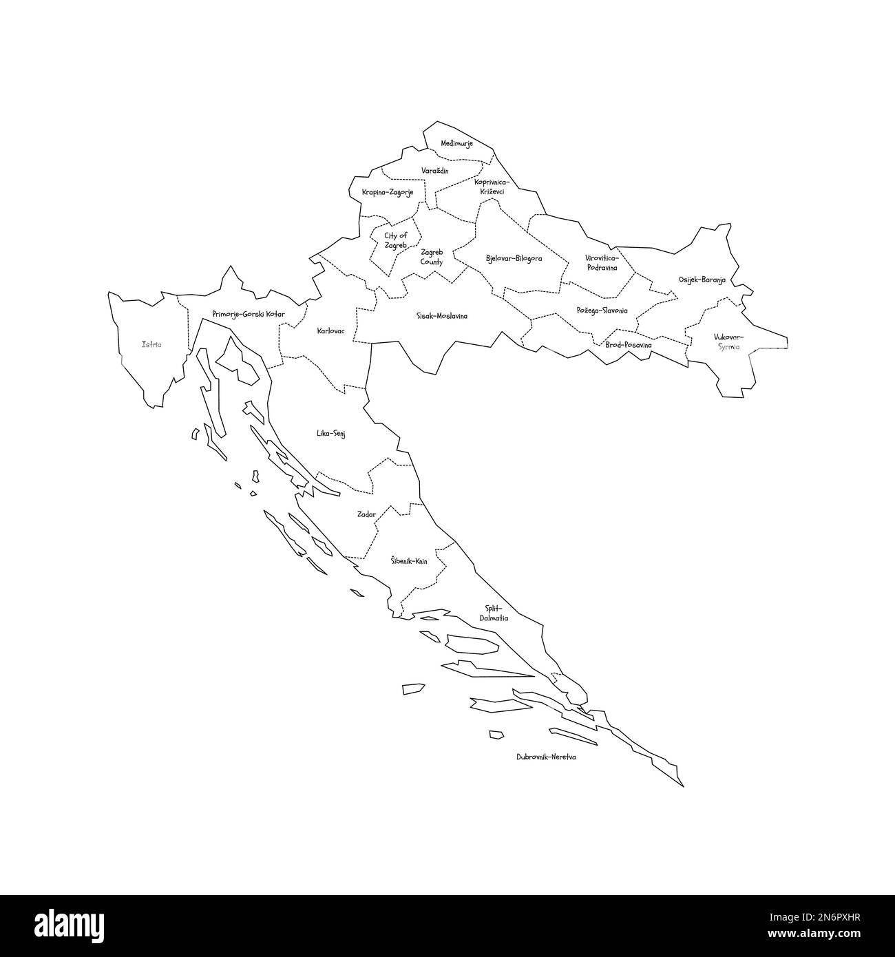 Croatia political map of administrative divisions - counties. Handdrawn ...
