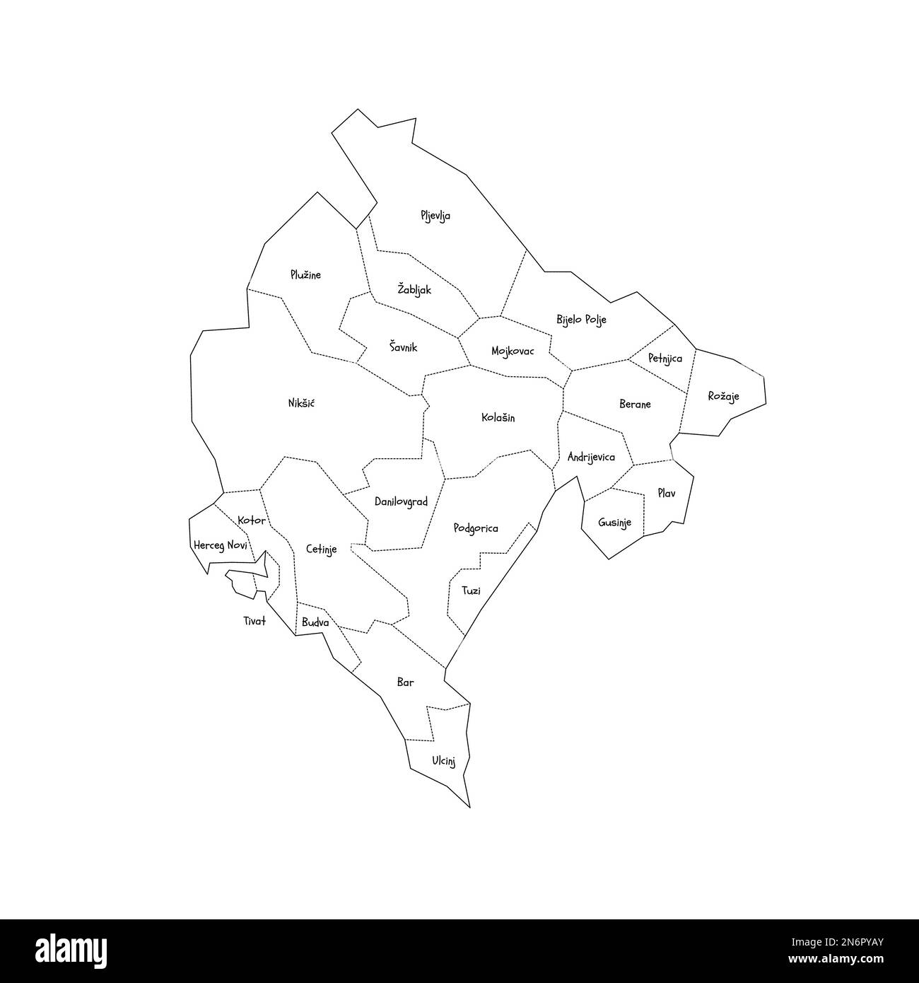 Montenegro political map of administrative divisions - municipalities ...