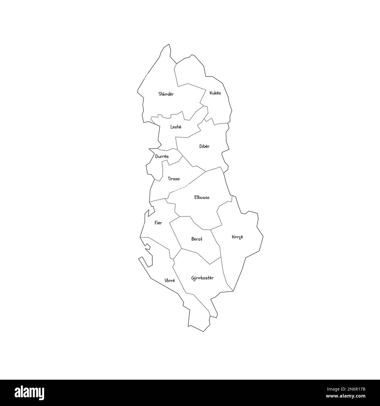 Albania political map of administrative divisions - counties. Handdrawn ...
