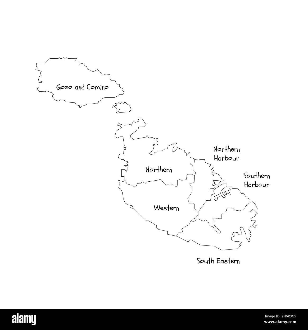 Malta political map of administrative divisions - regions. Handdrawn ...