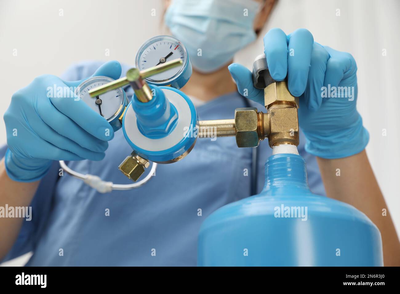 Medical worker checking oxygen tank in hospital room, closeup Stock ...