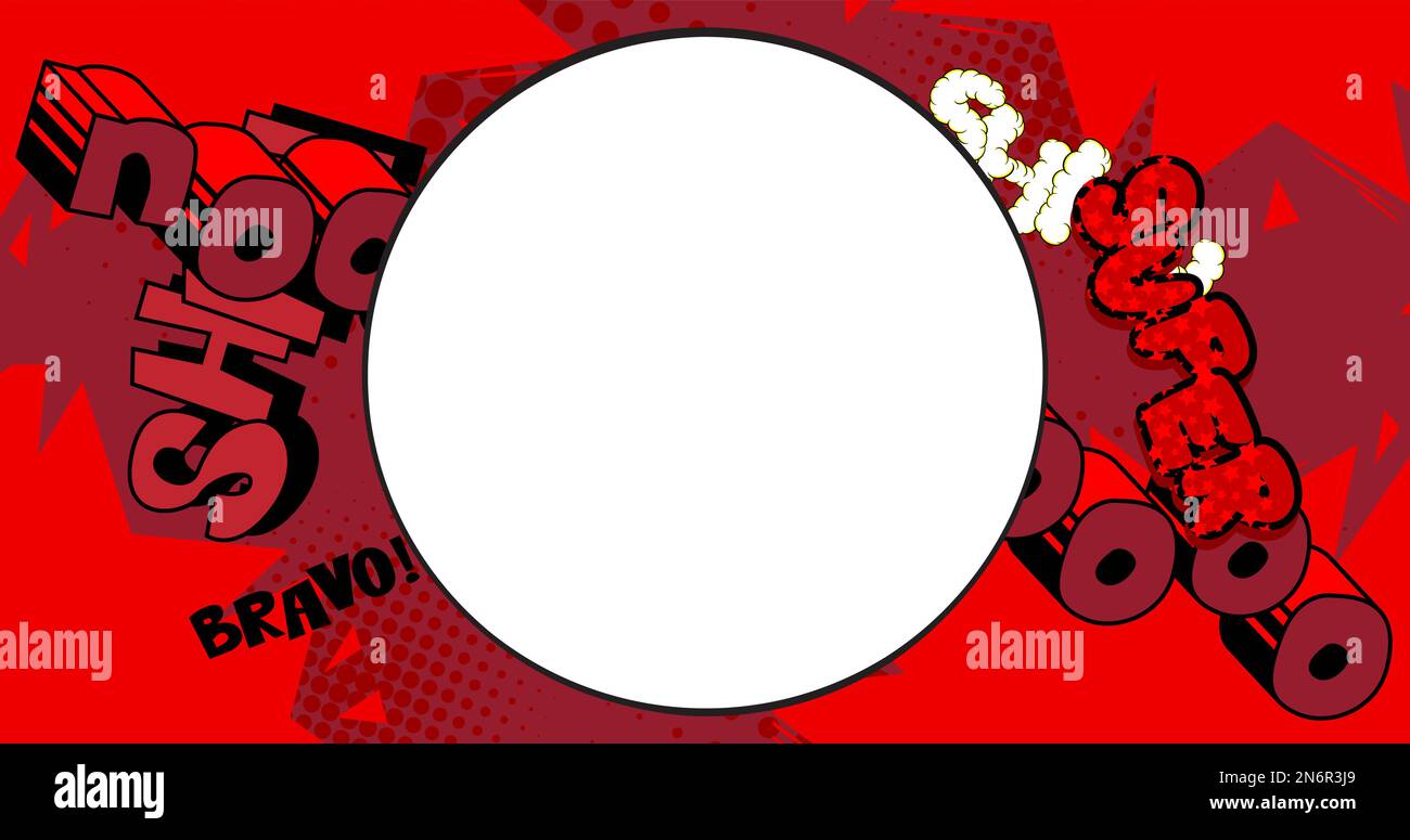 Cartoon vector pop art comics background. Blank Circle shape on Comic ...