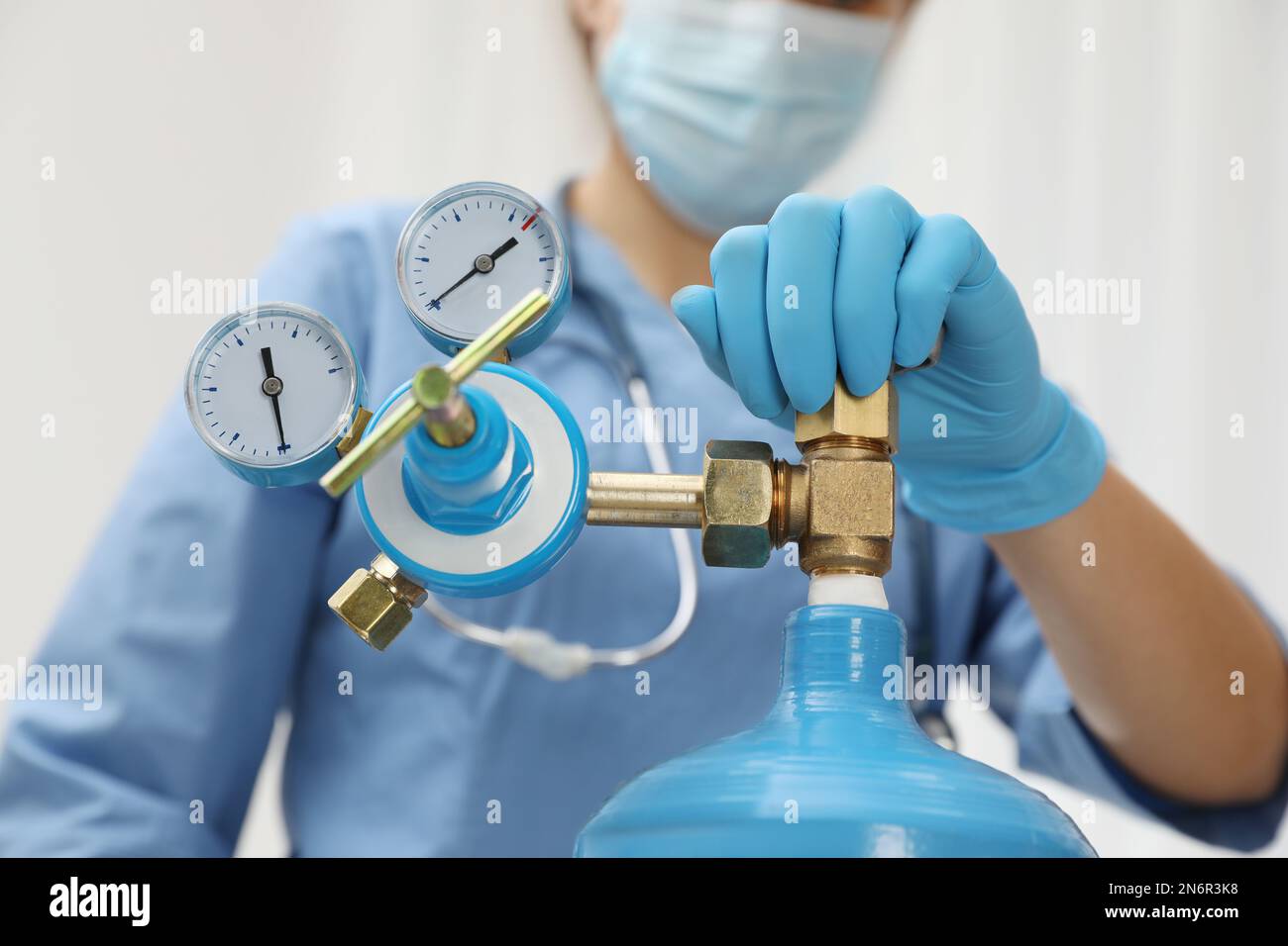 Medical worker checking oxygen tank in hospital room, closeup Stock ...