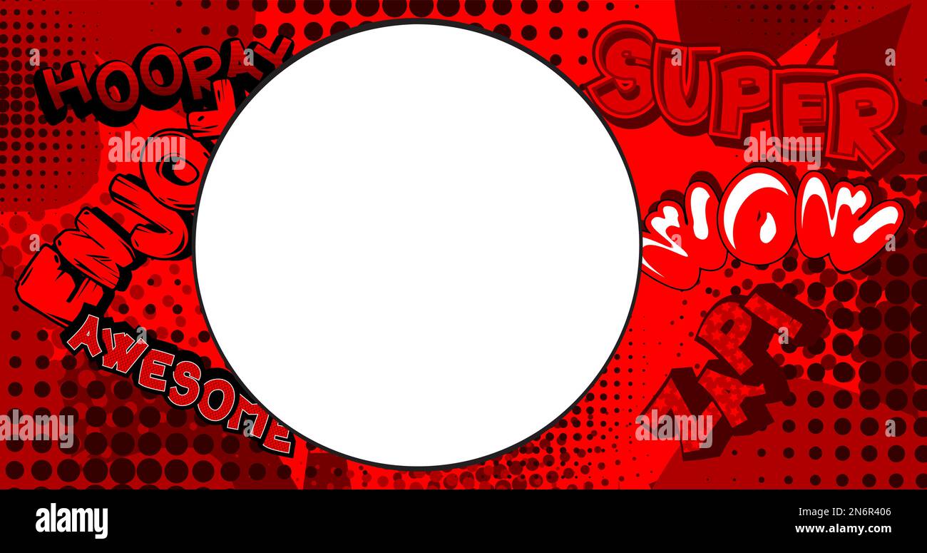 Cartoon vector pop art comics background. Blank Circle shape on Comic ...