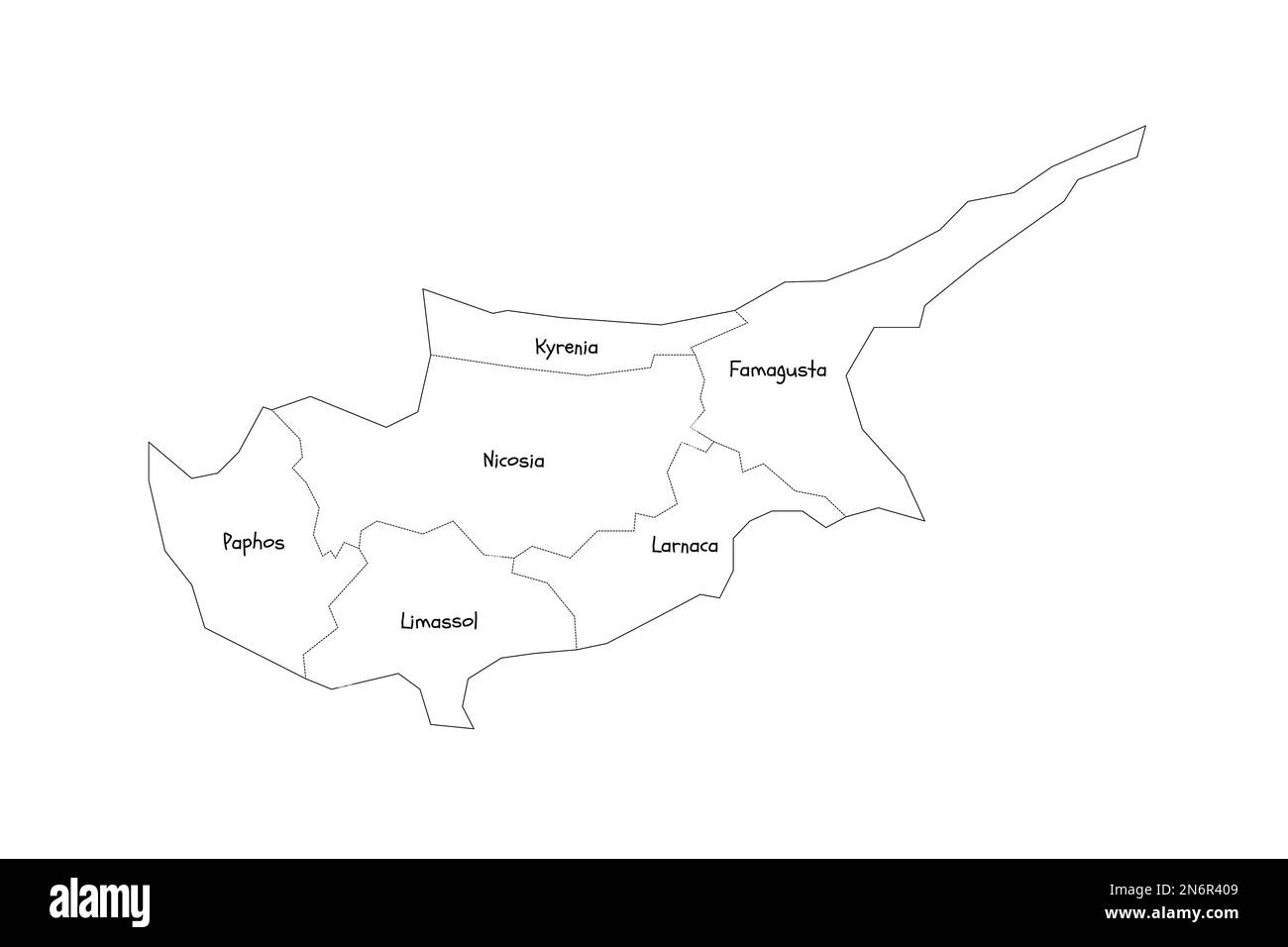 Cyprus political map of administrative divisions - districts. Handdrawn ...