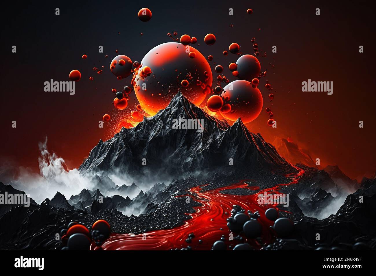 Black red lava volcano background with abstract box rectangle geometric ...