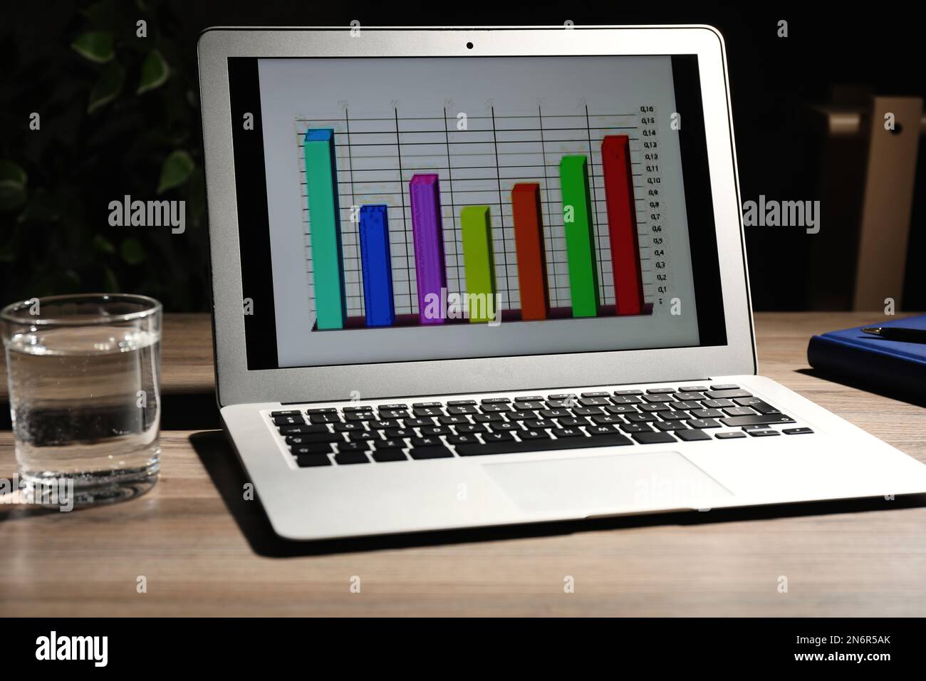 Laptop with chart on screen. Modern workplace Stock Photo - Alamy