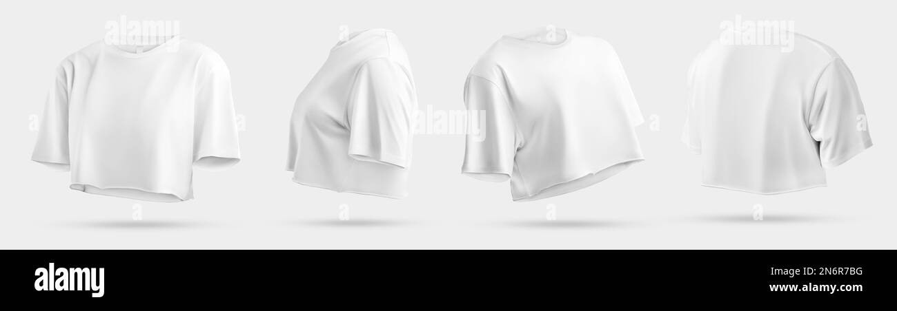 White crop top mockup 3D rendering, women's loose t-shirt, no body ...