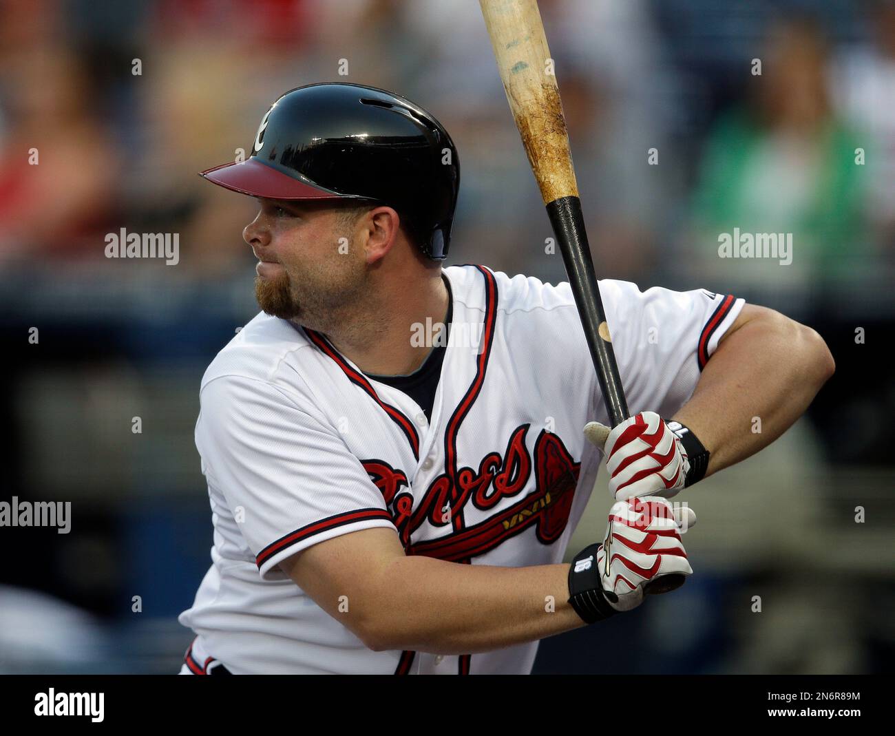 Atlanta Braves catcher Brian McCann (16) bats against the New York Mets ...