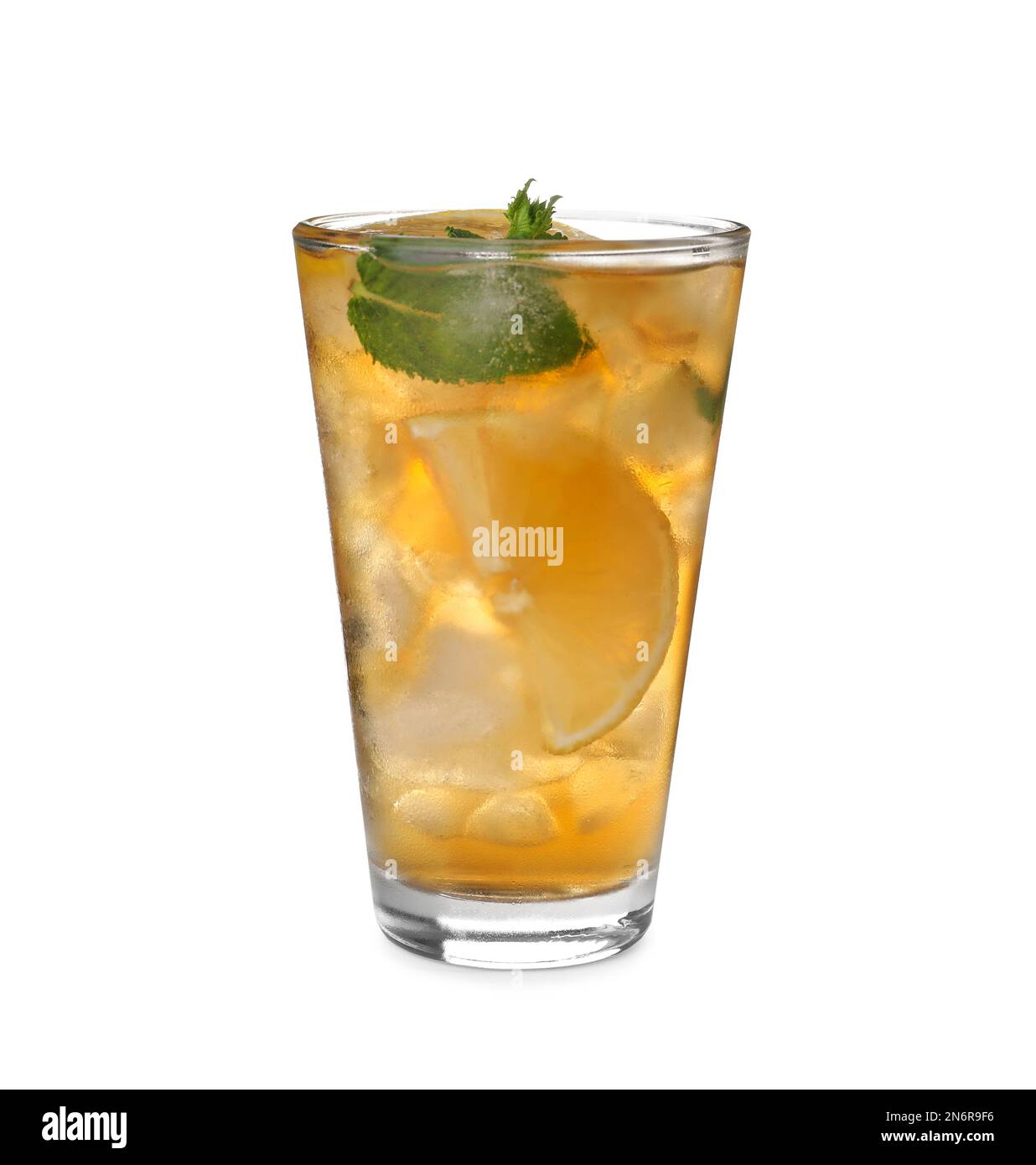 Delicious iced tea in glass on white background Stock Photo - Alamy