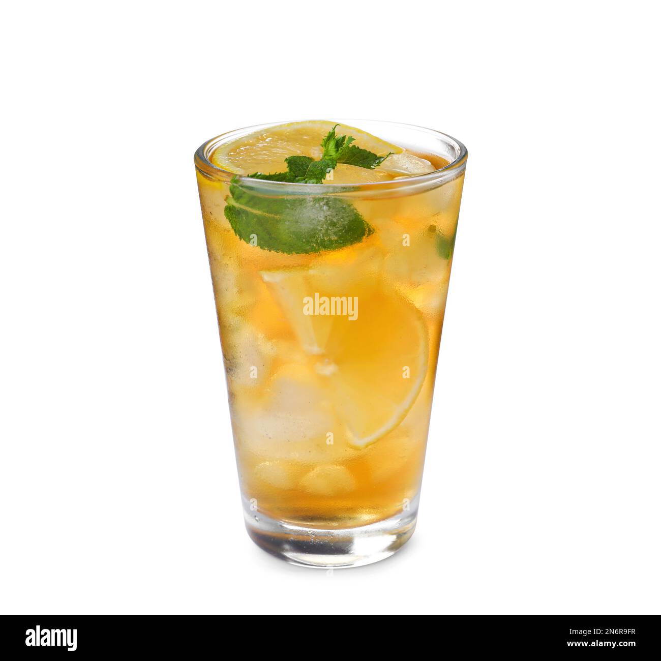Delicious iced tea in glass on white background Stock Photo - Alamy