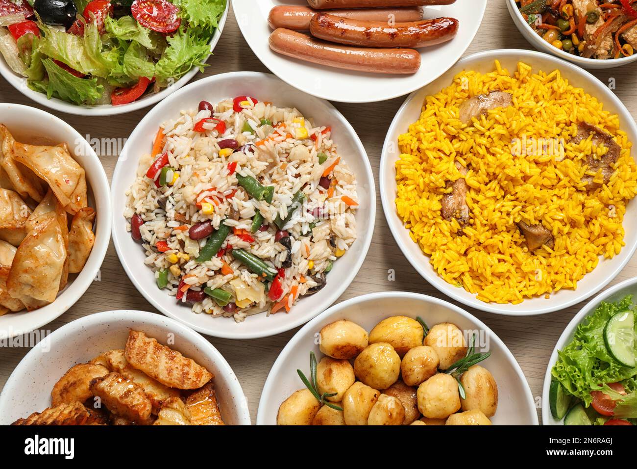 Different delicious dishes on table, flat lay. Buffet service Stock ...