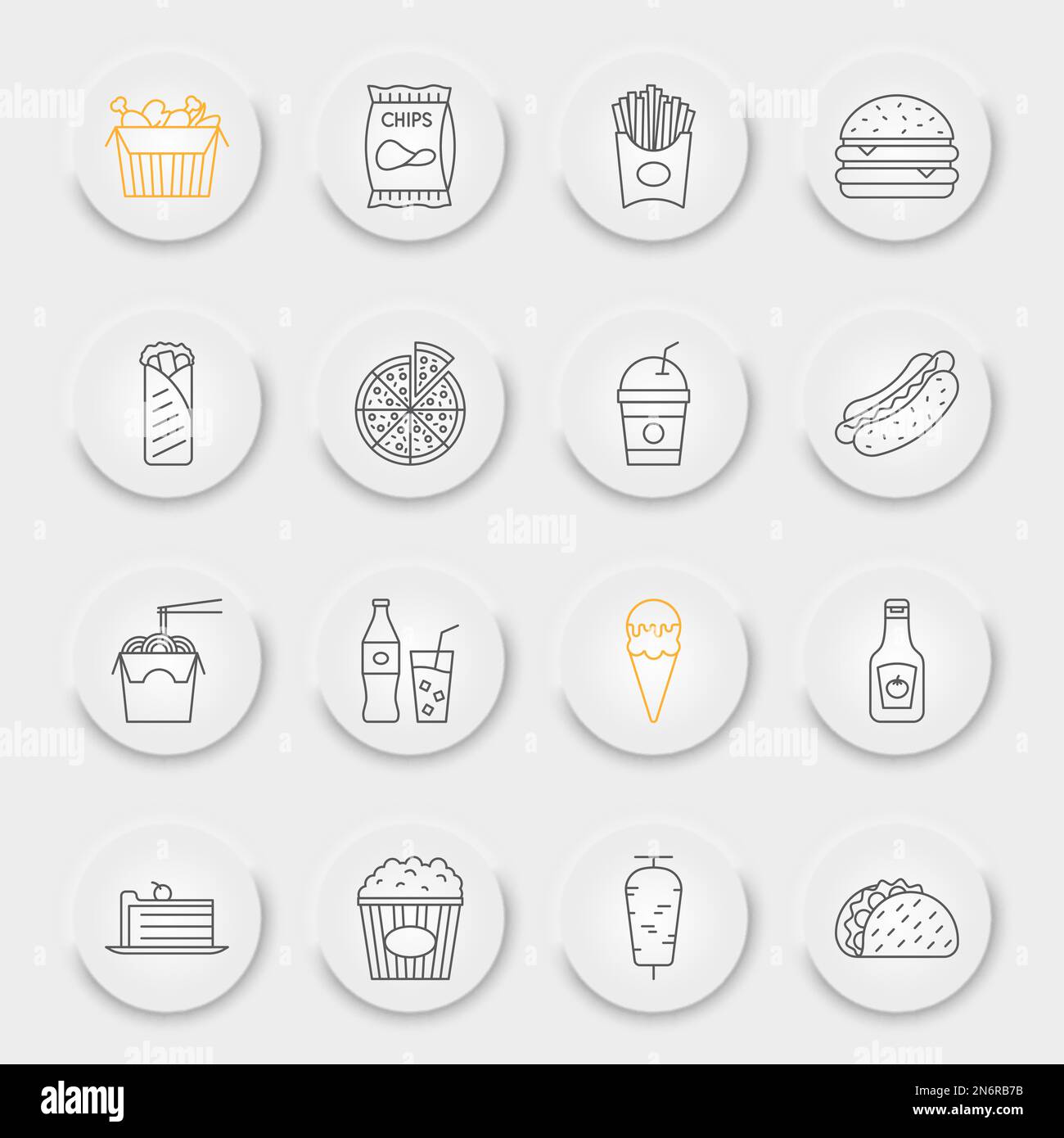 Junk food line icon set, fast food collection, vector graphics ...