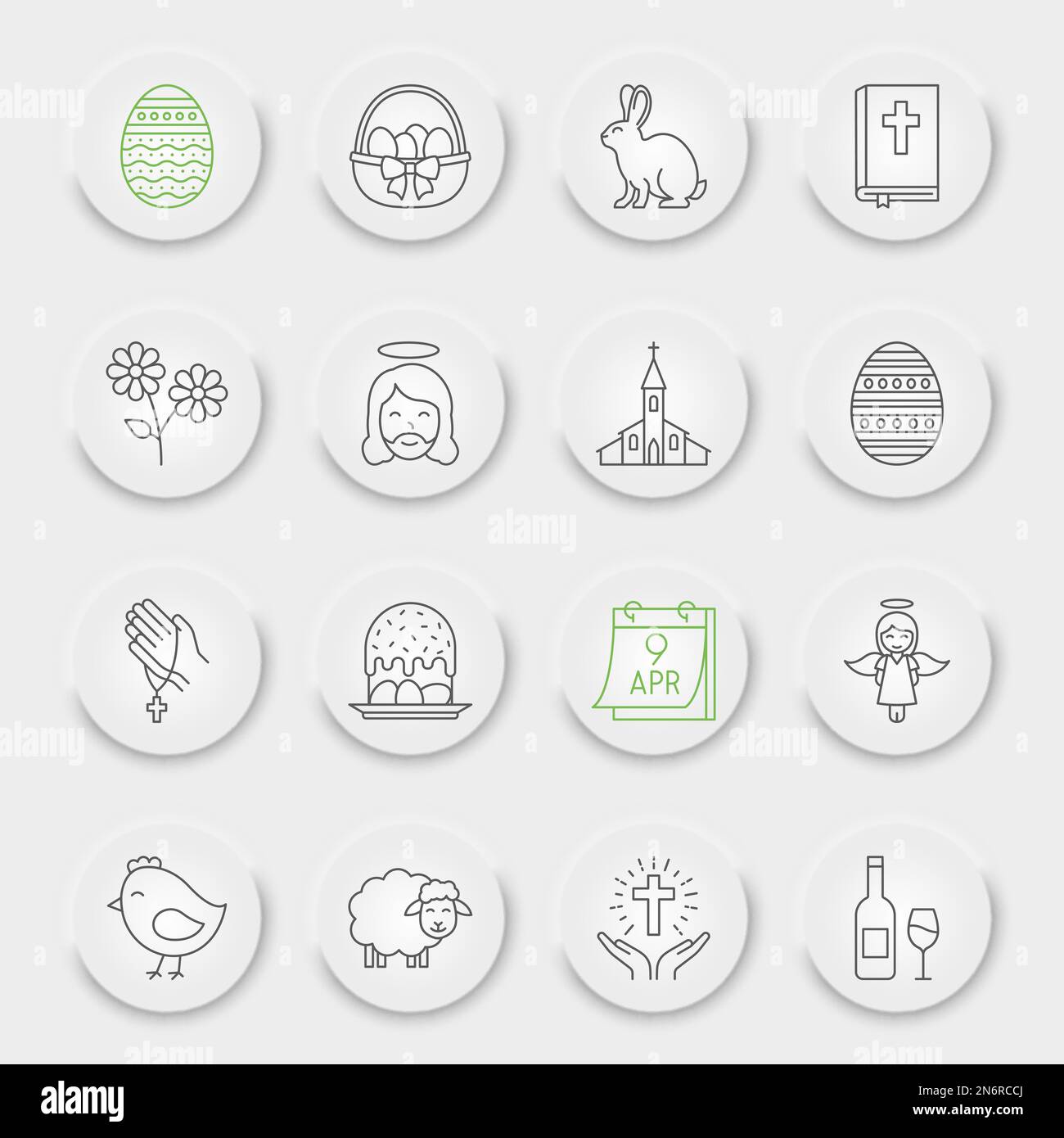 Easter line icon set, holiday collection, vector graphics, neumorphic ...