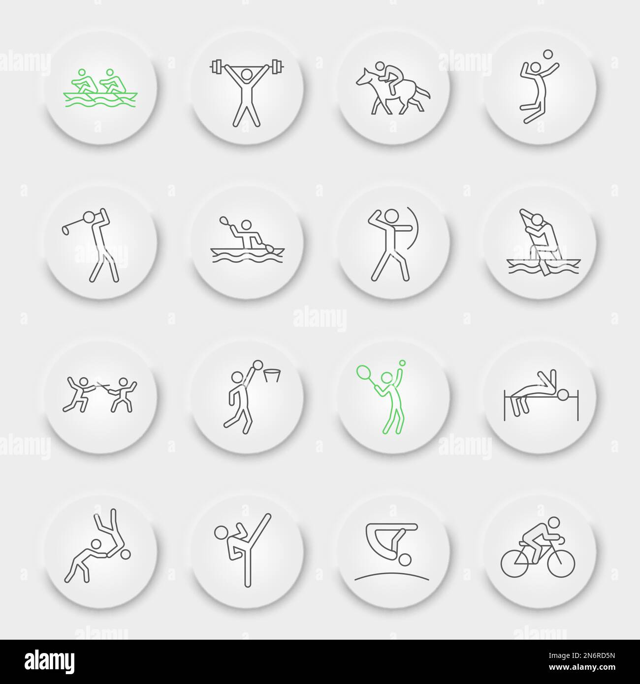 Summer Sport Line Icon Set Sport Games Collection Vector Graphics Neumorphic Ui Ux Buttons