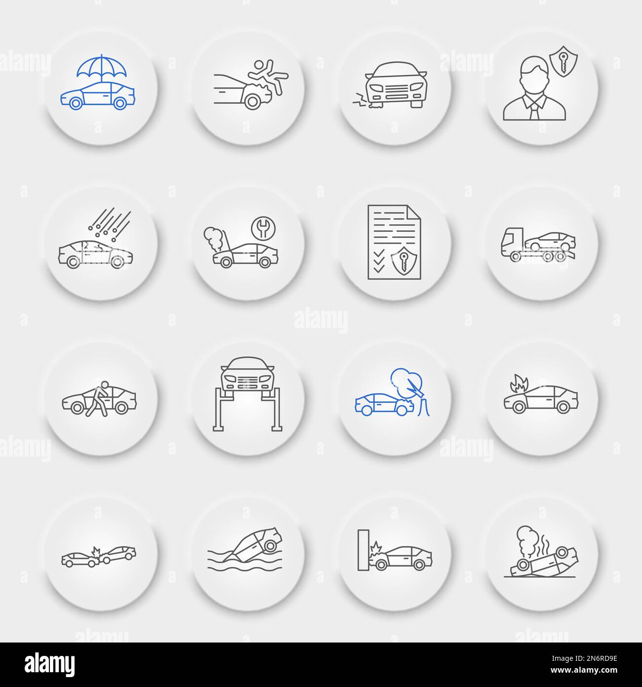 Car insurance line icon set, car accident collection, vector graphics ...